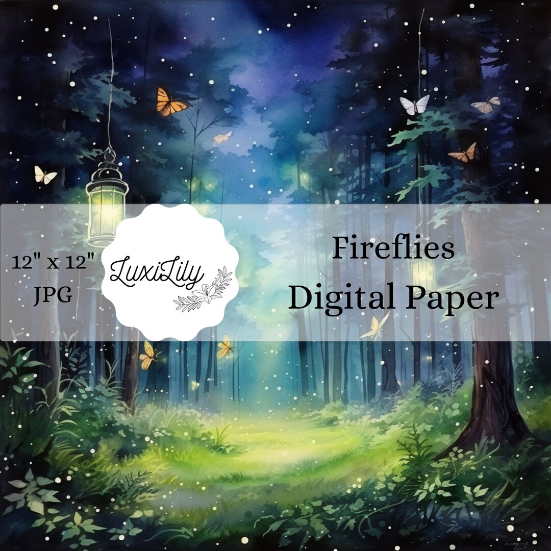 Fireflies Digital Paper: Enchanted Forest Scrapbooking (digital ...