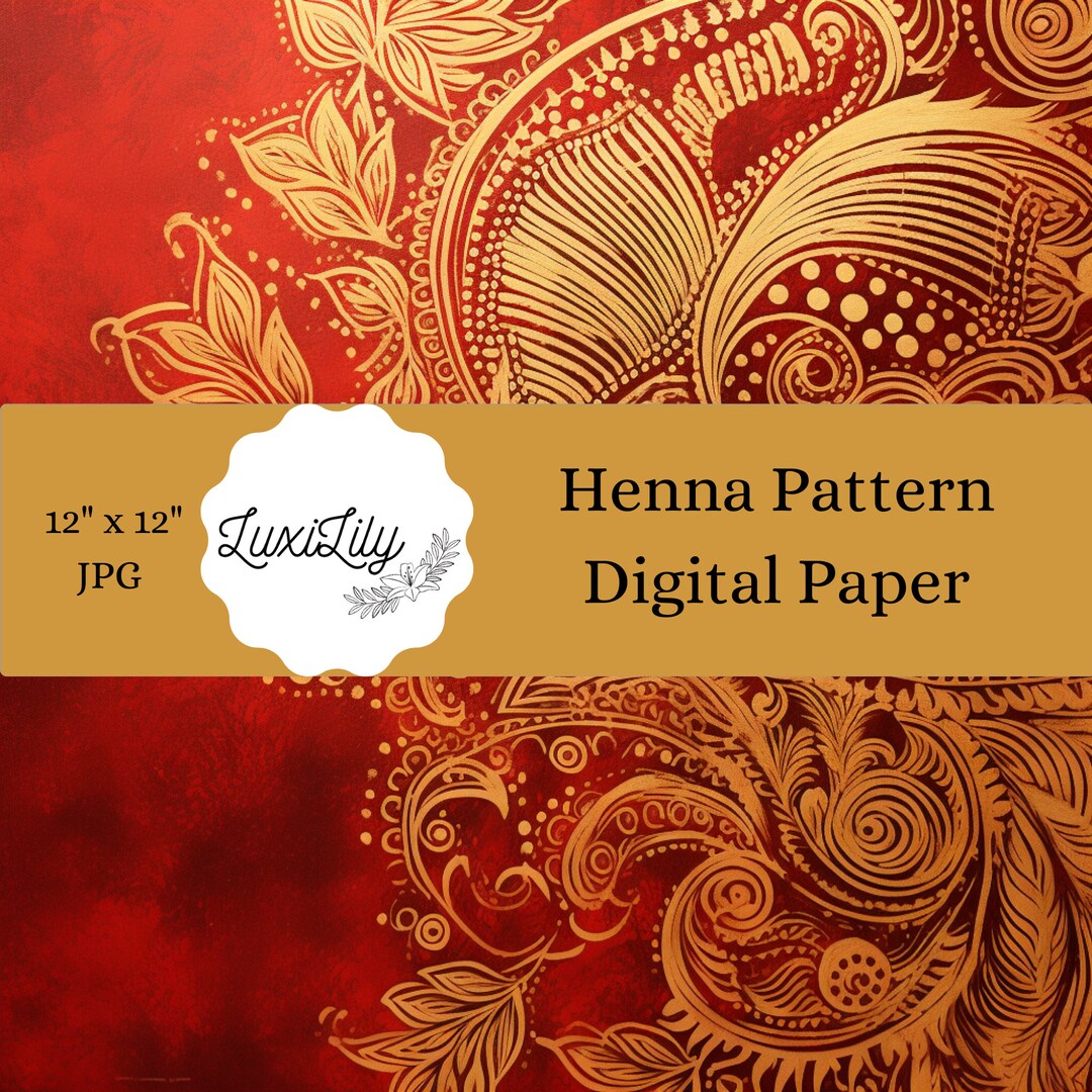 Red Henna Pattern Digital Paper Indian Texture Background Indian ...