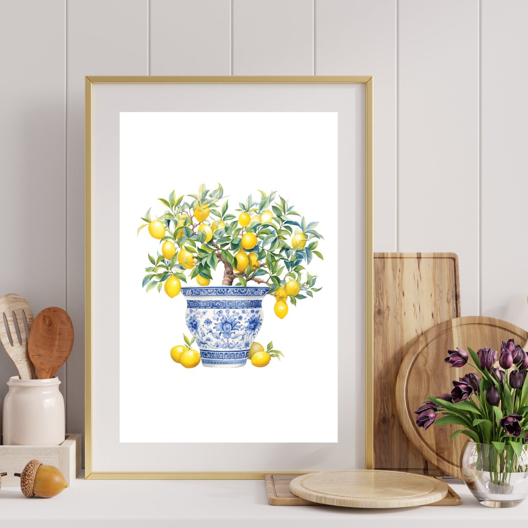 Sicilian Lemon Tree Print: Watercolor Kitchen Wall Art (digital ...