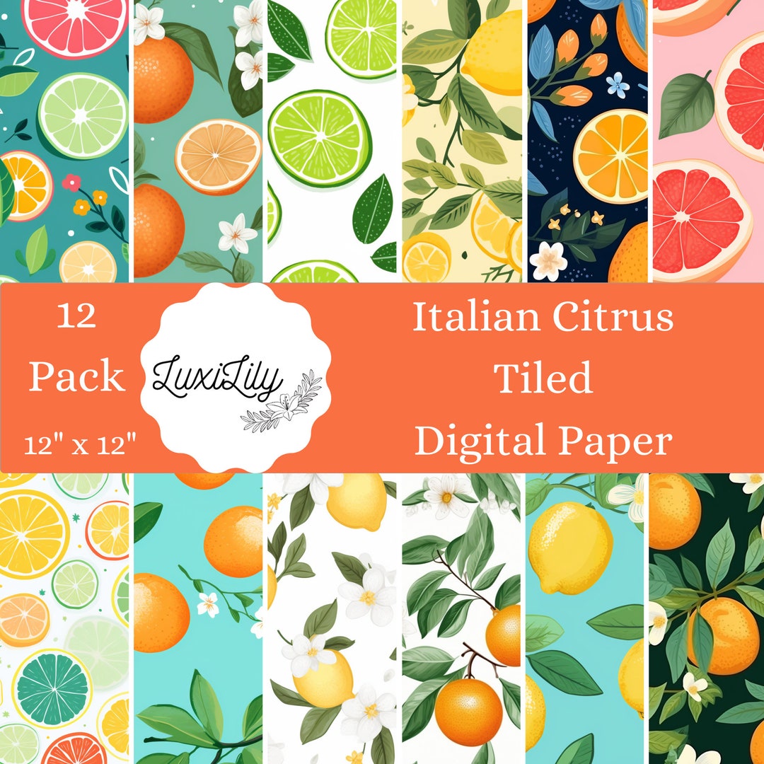 Italian Citrus Digital Paper: Seamless Fruit Patterns (digital Download ...