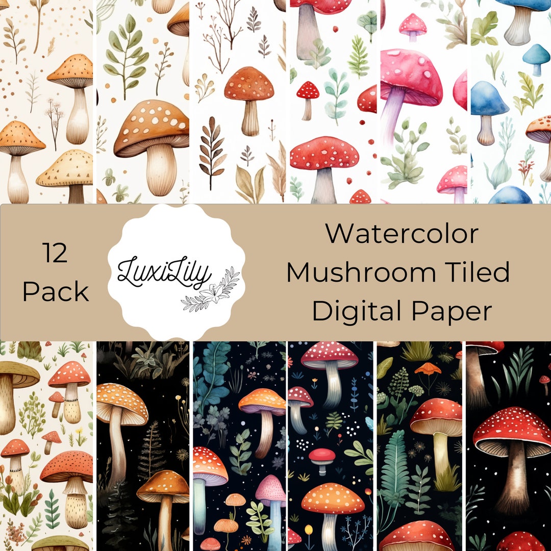 Seamless Watercolor Mushroom Digital Paper, Woodland Forest Printable ...