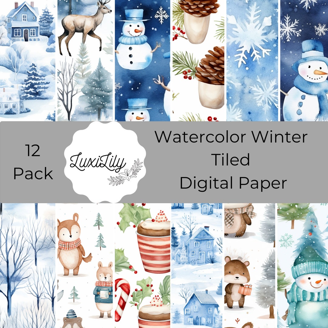 Seamless Watercolor Winter Digital Paper Pack, Christmas Festive ...