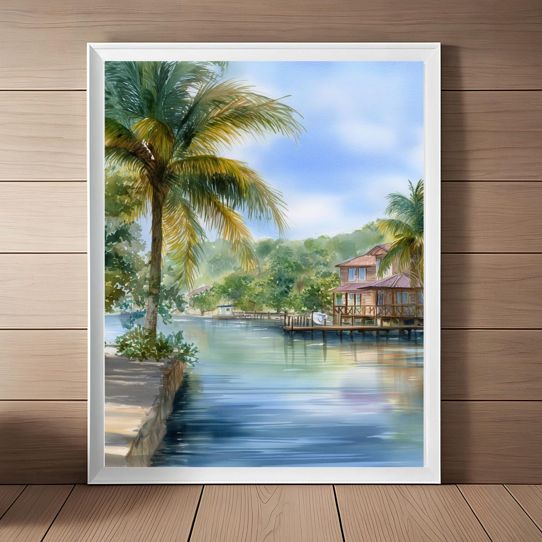 Roatan Island Art, Honduras Watercolor Painting, Central America Print ...