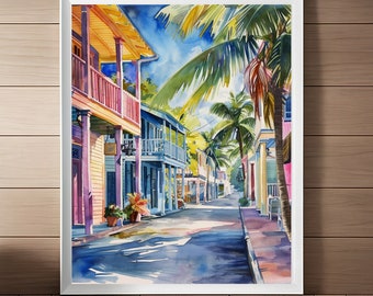 Key West Art Streetscape Painting, Florida Keys Wall Art, Florida Art ...
