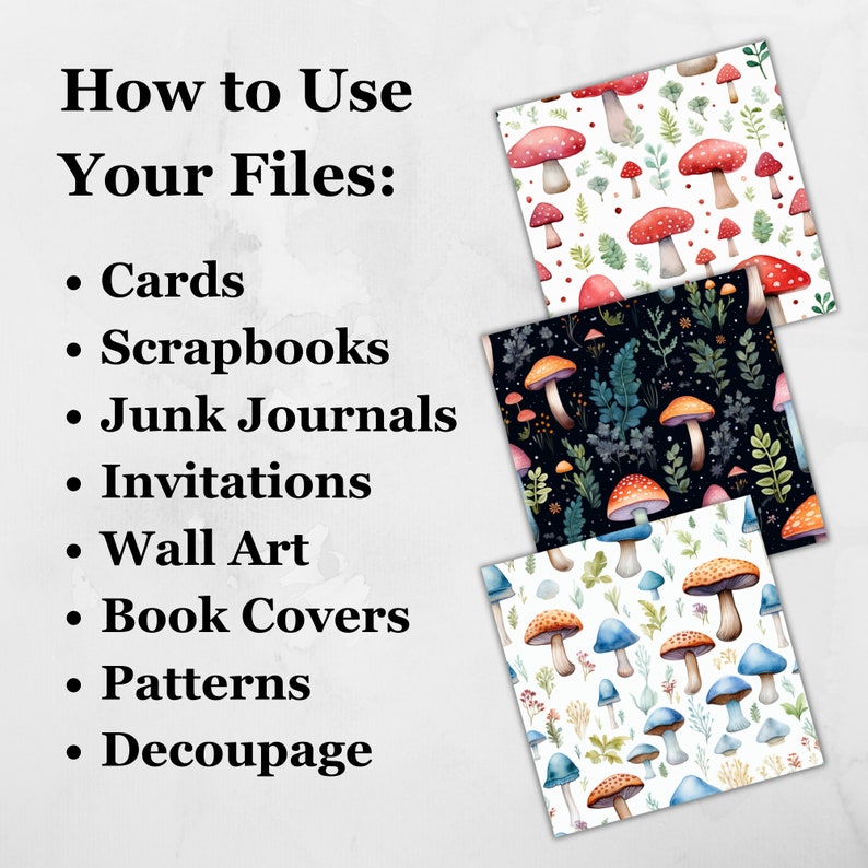 Seamless Watercolor Mushroom Digital Paper, Woodland Forest Printable ...