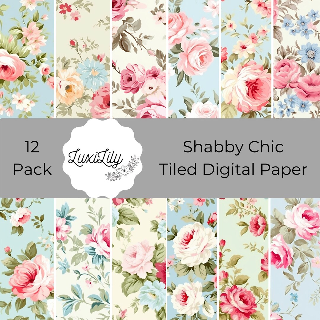 Shabby Chic Floral Digital Paper: Seamless Vintage Rose Patterns ...