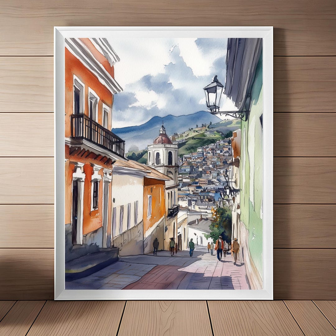 Quito Ecuador Watercolor Print: Vintage Andean Streetscape (digital ...