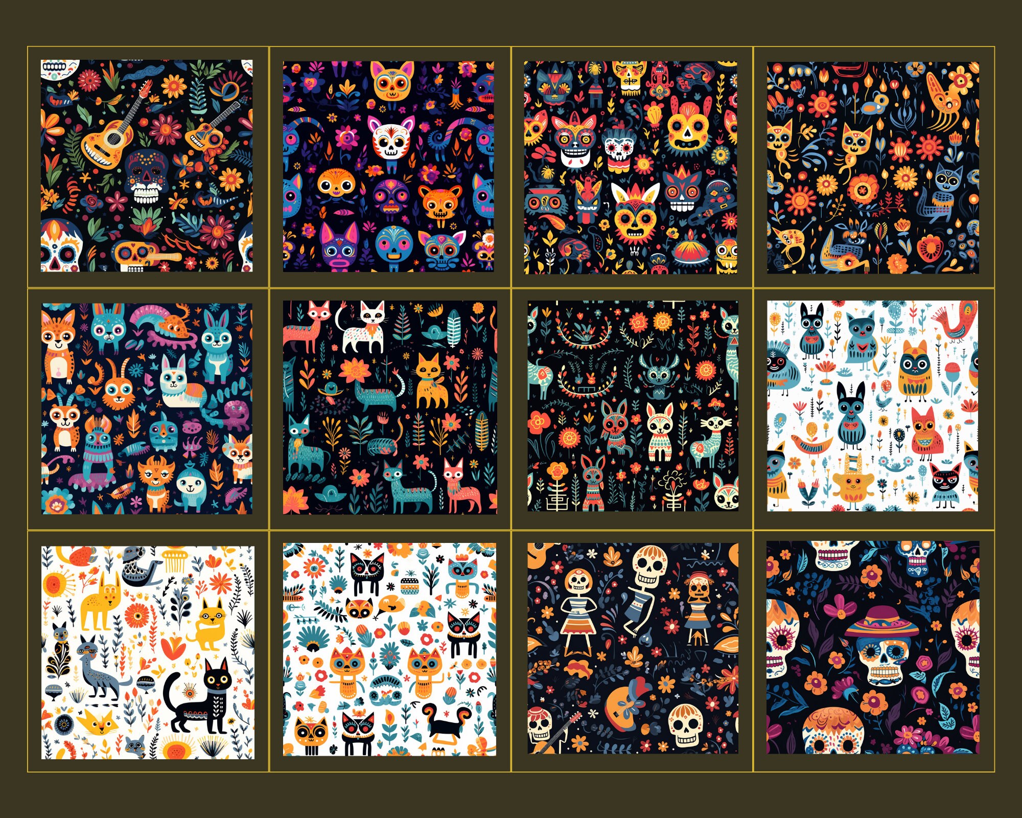Seamless Day of the Dead Animals Digital Paper Pack, Alebrijes, Dia De ...