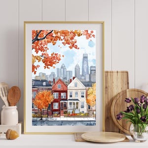 Philadelphia Fall Cityscape Art Print: Autumn Leaves Skyline (digital ...