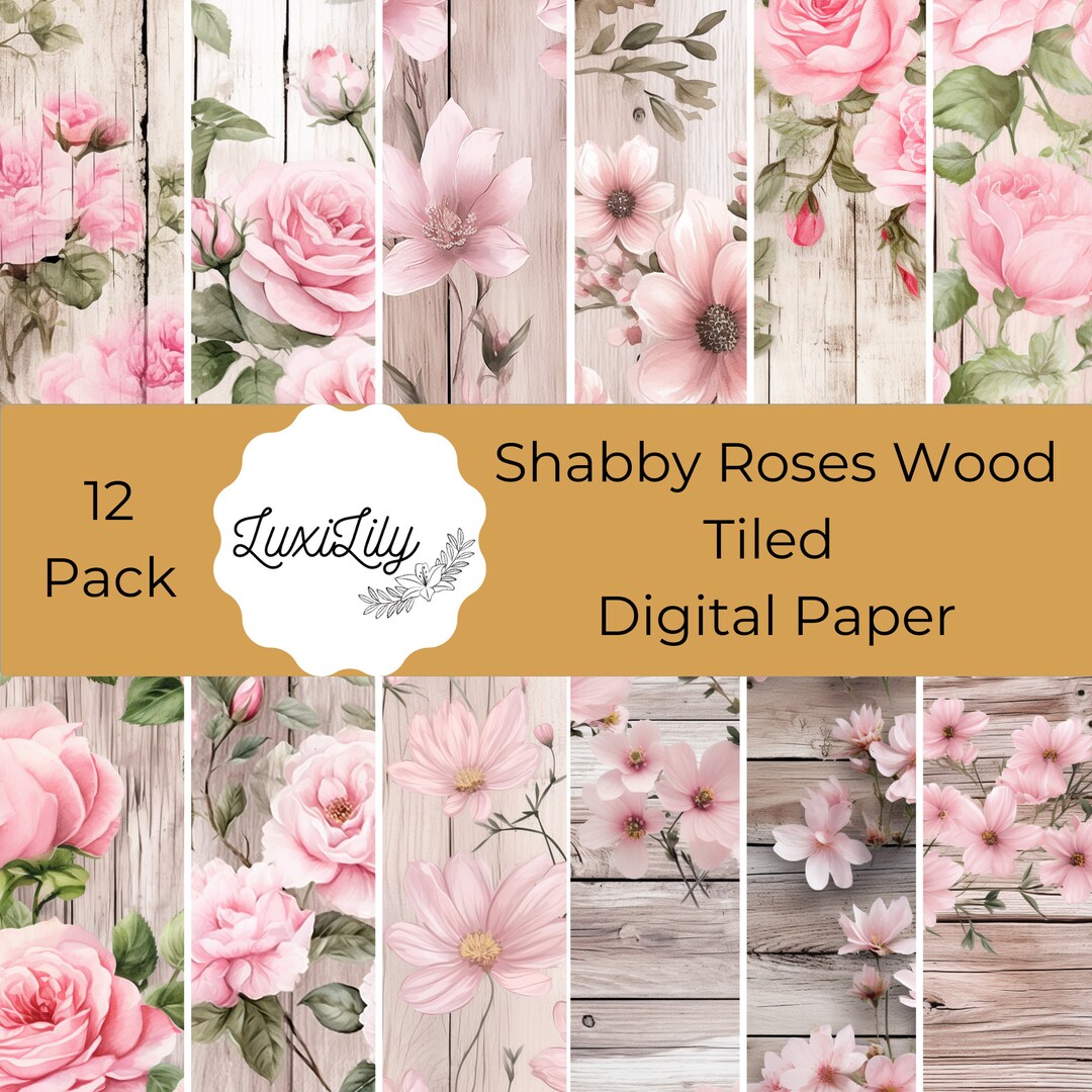 Shabby Chic Roses Wood Digital Paper: Seamless Scrapbook Backgrounds ...