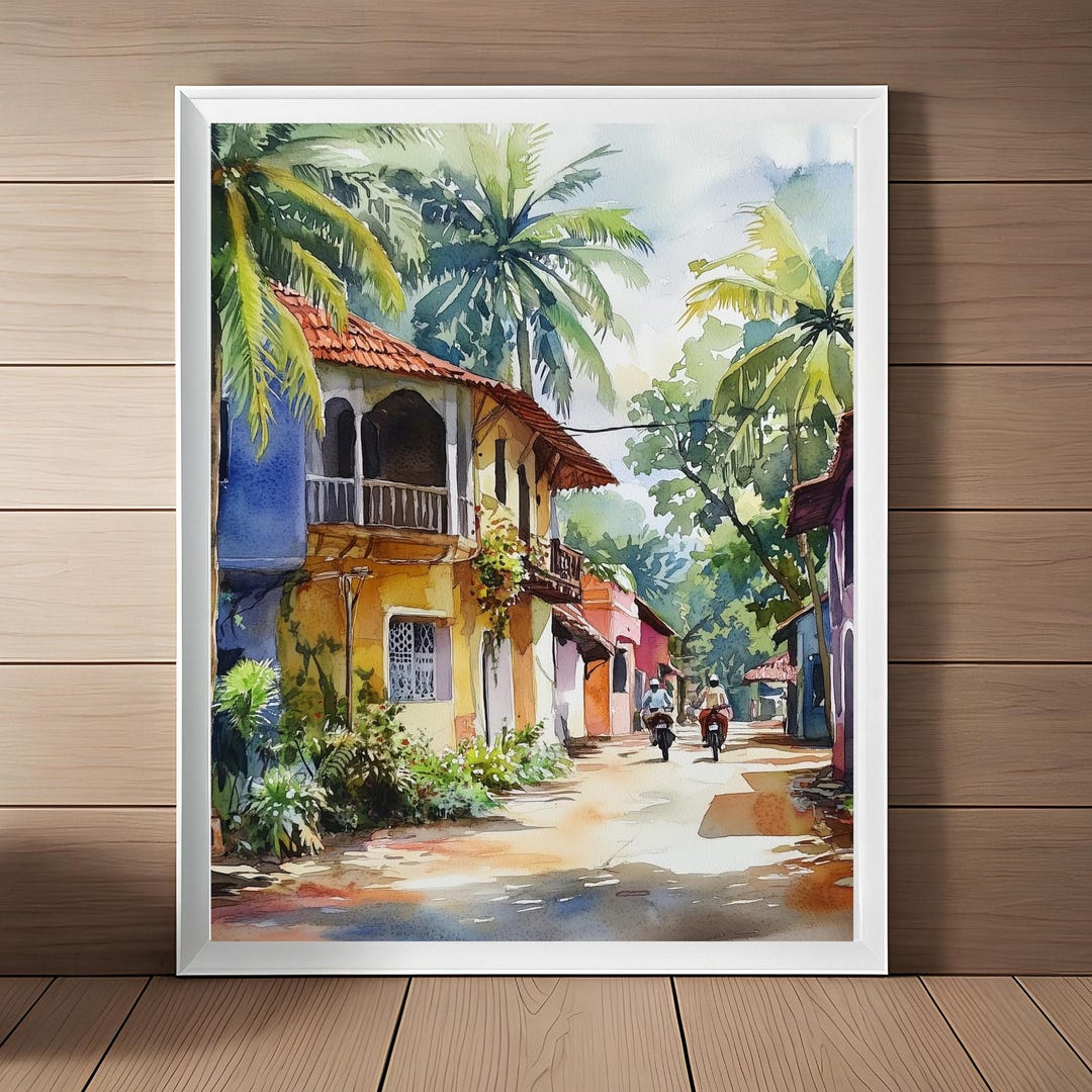 Goa Art, India Watercolor Painting, Landscape Art, Streetscape Print ...
