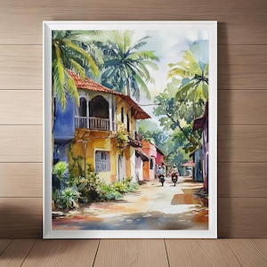 Goa Art, India Watercolor Painting, Landscape Art, Streetscape Print ...