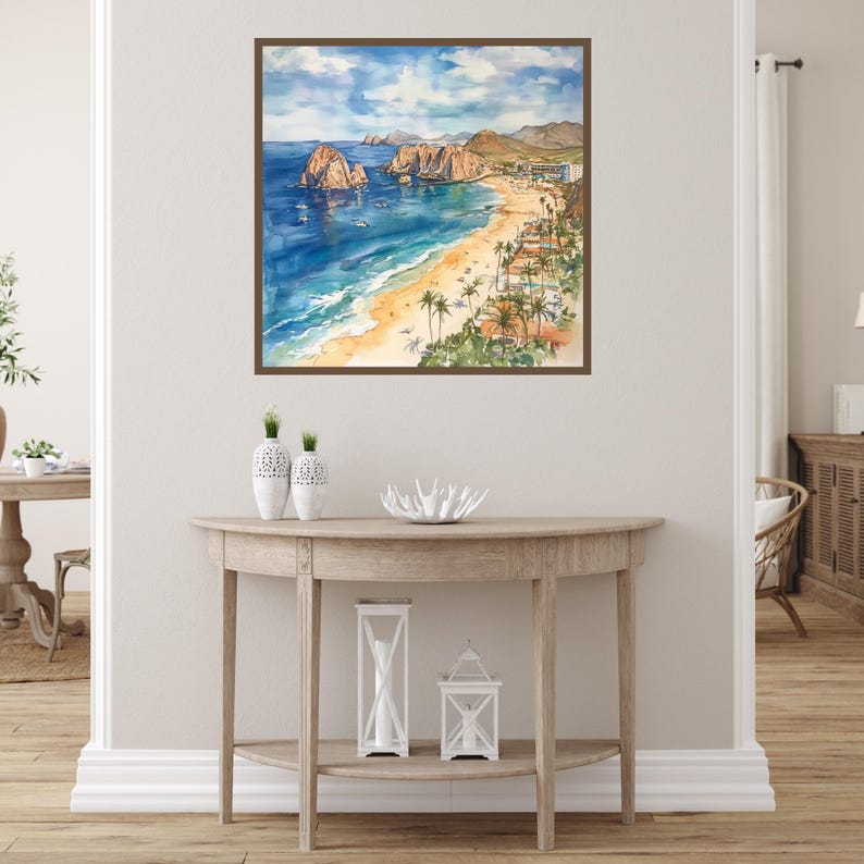 Cabo San Lucas Watercolor Painting: Coastal Mexico Seascape (digital ...