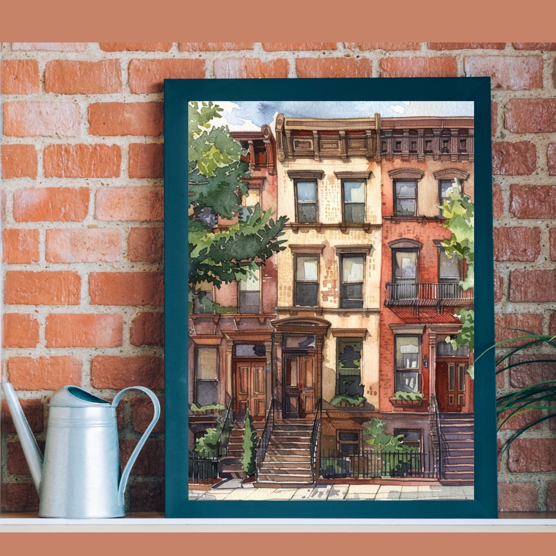 Brooklyn Brownstone Watercolor Print: NYC Streetscape Travel Poster ...