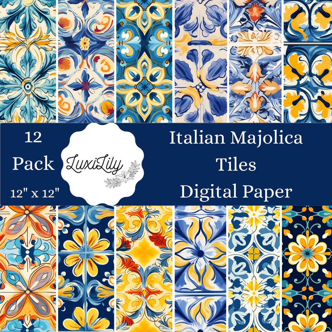 Majolica Italian Tile Digital Paper, Seamless Tiles Scrapbook Pages ...