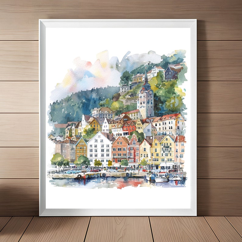 Bergen Painting Norway Art Print Norwegian Cityscape Wall Art ...