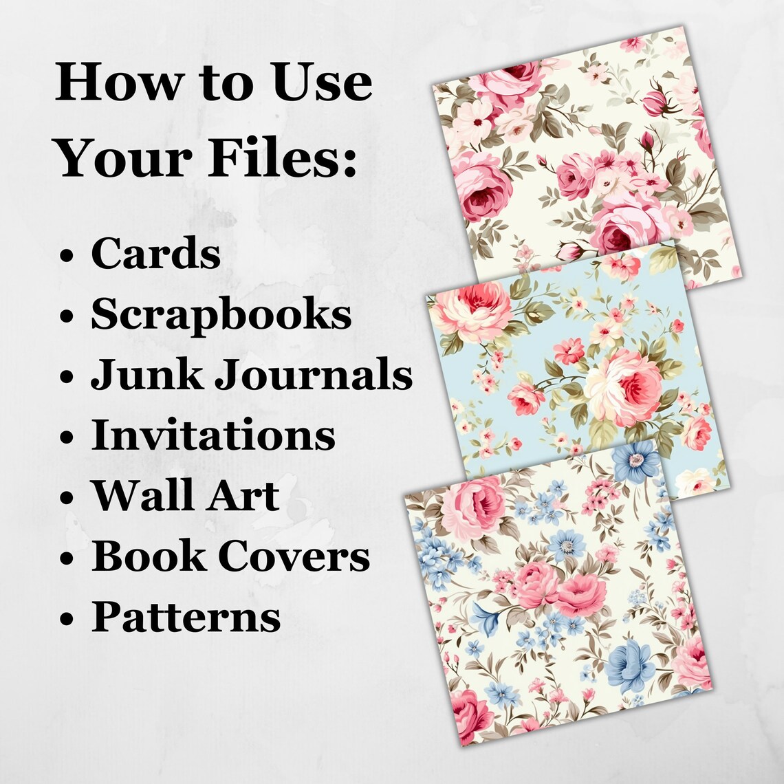 Shabby Chic Floral Digital Paper: Seamless Vintage Rose Patterns ...