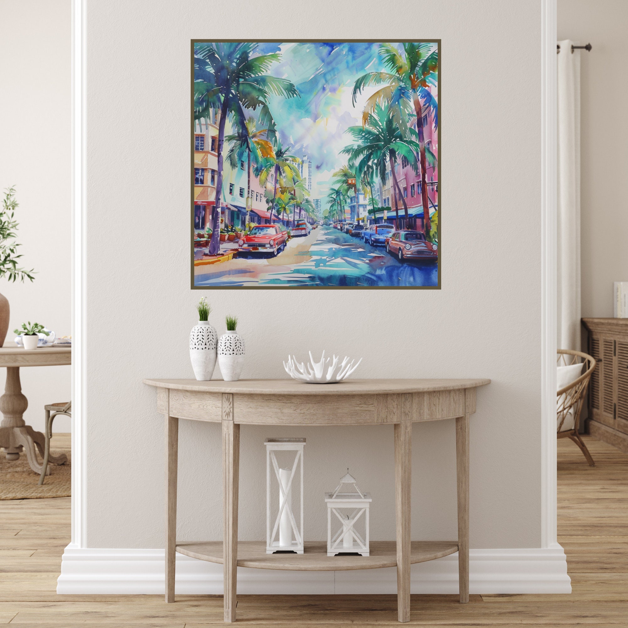 Ocean Drive Art, South Beach Watercolor Painting, Miami Wall Art Print ...