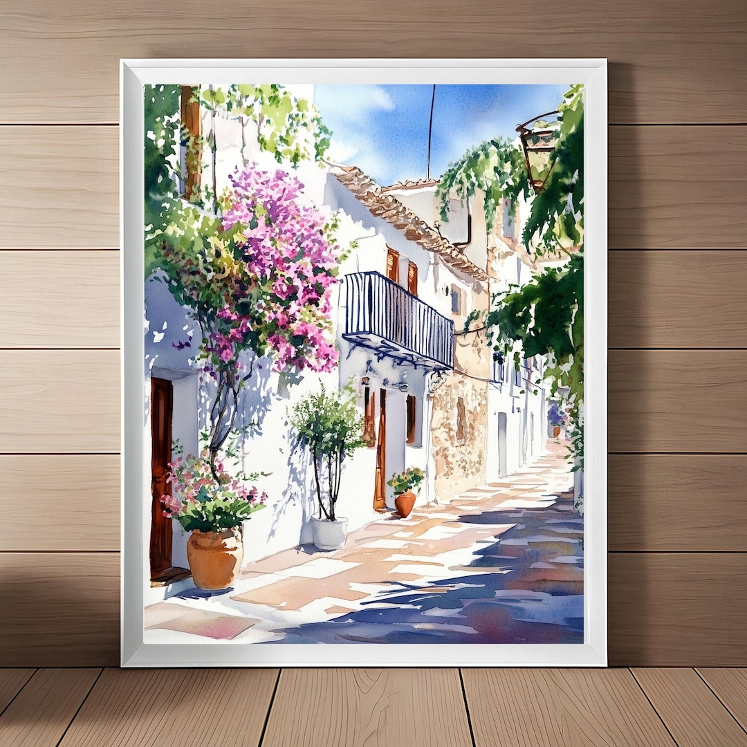 Ibiza Watercolor Painting, Mediterranean Island Art Print, Spain Travel ...