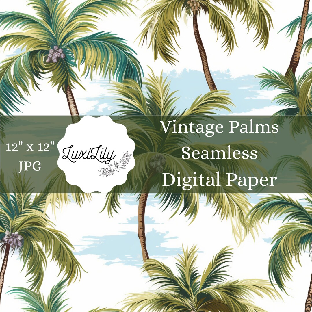 Vintage Palm Trees Digital Paper, Palms Seamless Pattern Instant ...