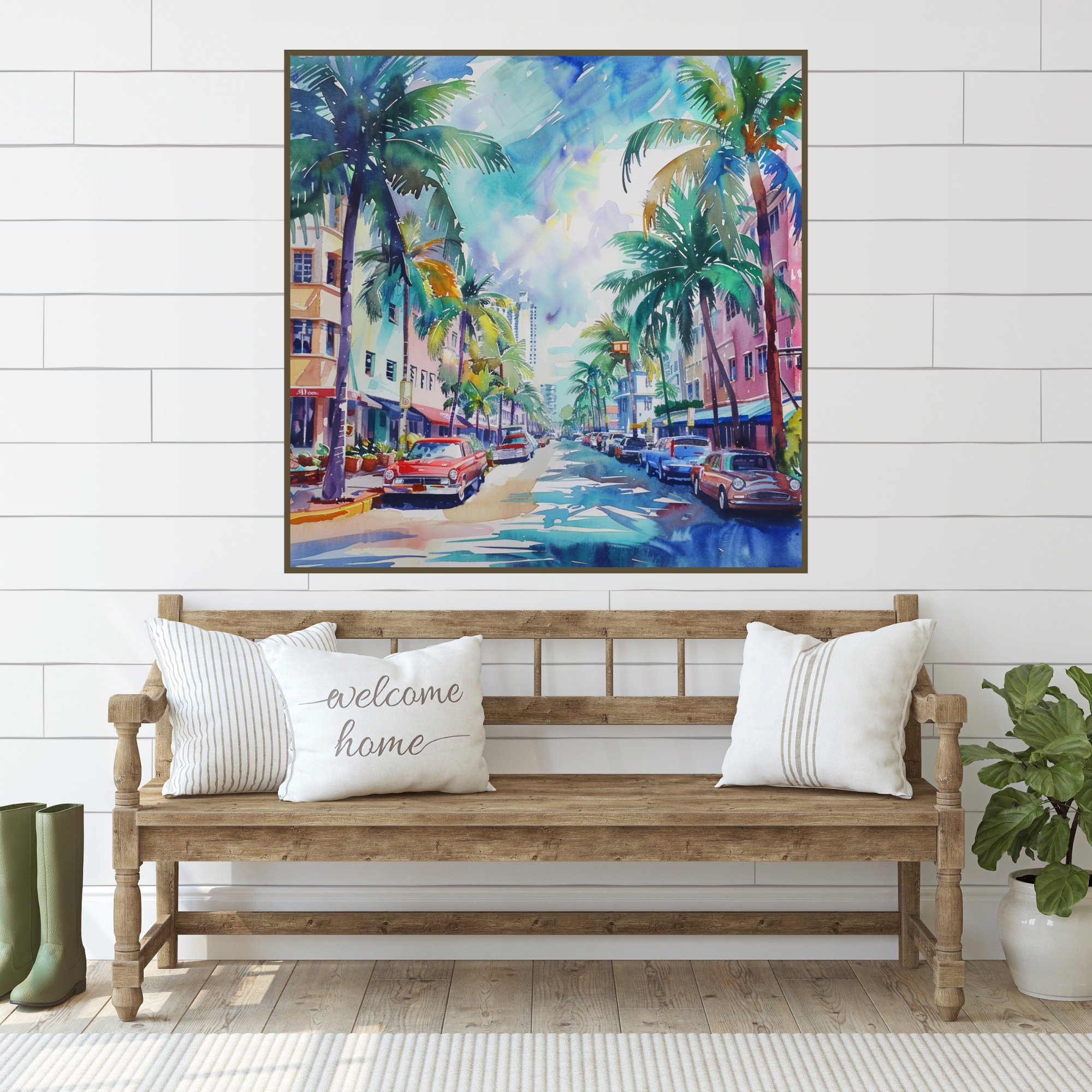 Ocean Drive Art, South Beach Watercolor Painting, Miami Wall Art Print ...