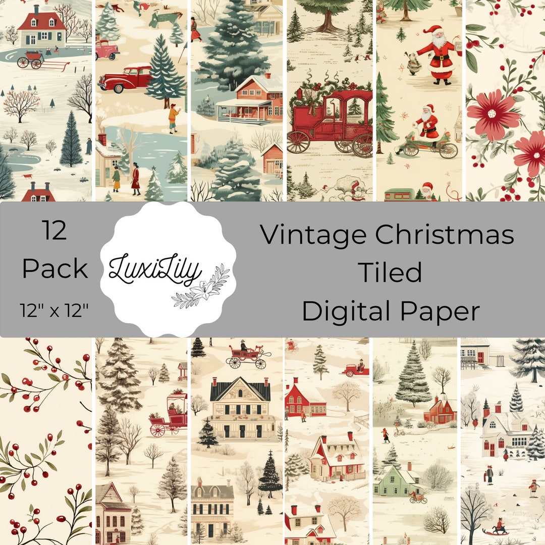 Seamless Vintage Christmas Digital Paper Pack, Christmas Ephemera ...