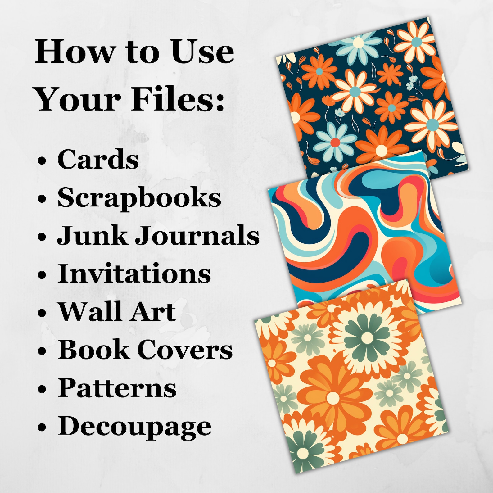 Retro Groovy Digital Paper: 70s Floral Patterns (digital Download) - Etsy