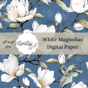 Seamless Magnolias Digital Paper White Magnolia Pattern White Floral ...