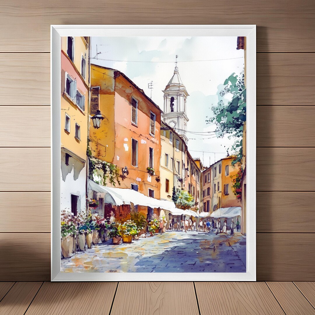 Trastevere Italy Watercolor Art Print: Rome Streetscape (digital ...