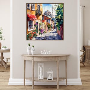 Istanbul Painting, Turkish Wall Art, Turkey Streetscape Watercolor ...
