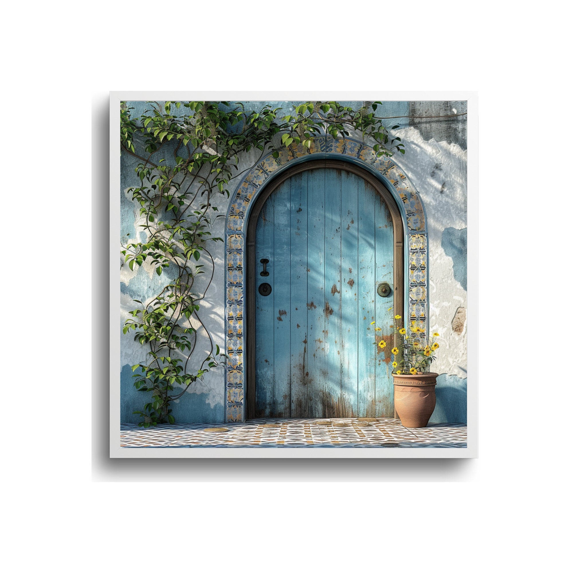 Italian Blue Door Art Print: Mediterranean Mosaic Tile (digital ...