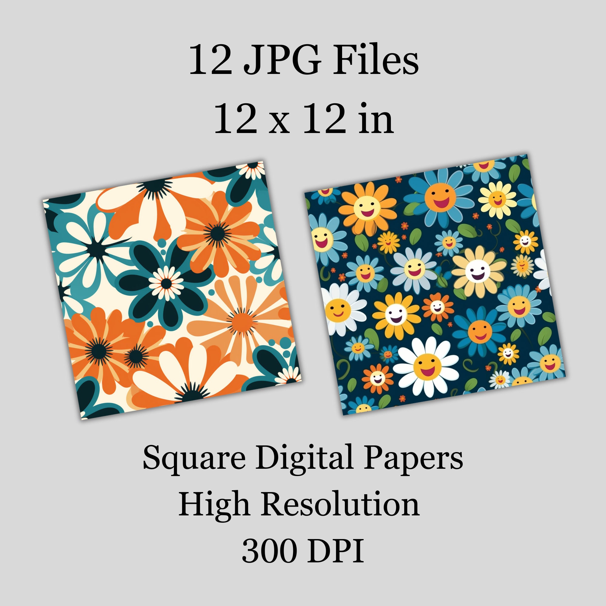 Retro Groovy Digital Paper: 70s Floral Patterns (digital Download) - Etsy