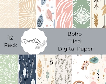 10 Boho Seamless Digital Papers, Boho Scrapbook Paper, Boho Backgrounds ...