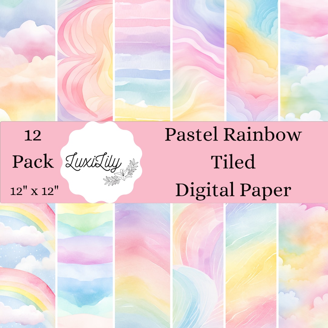 Pastel Rainbow Watercolor Digital Paper Seamless Paper Background ...