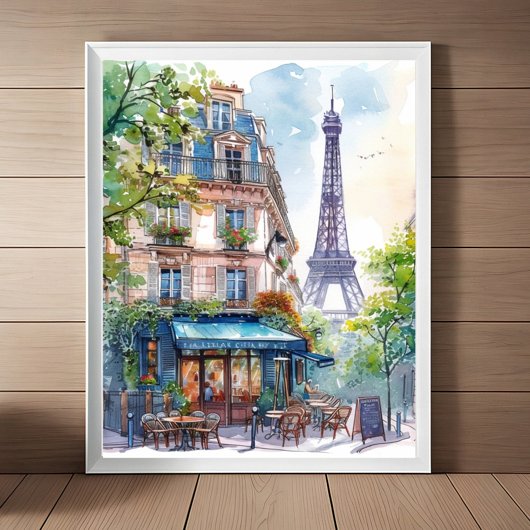 Eiffel Tower Watercolor Art Print Paris Painting Parisian Cafe Scene ...
