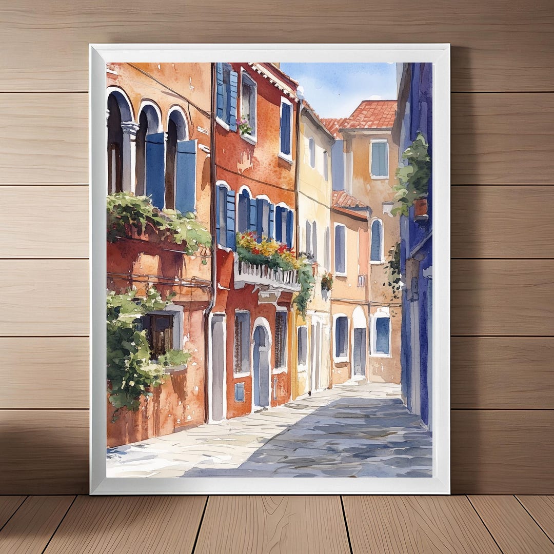Venice Streetscape Watercolor Art Print: Italian Travel Decor (digital ...