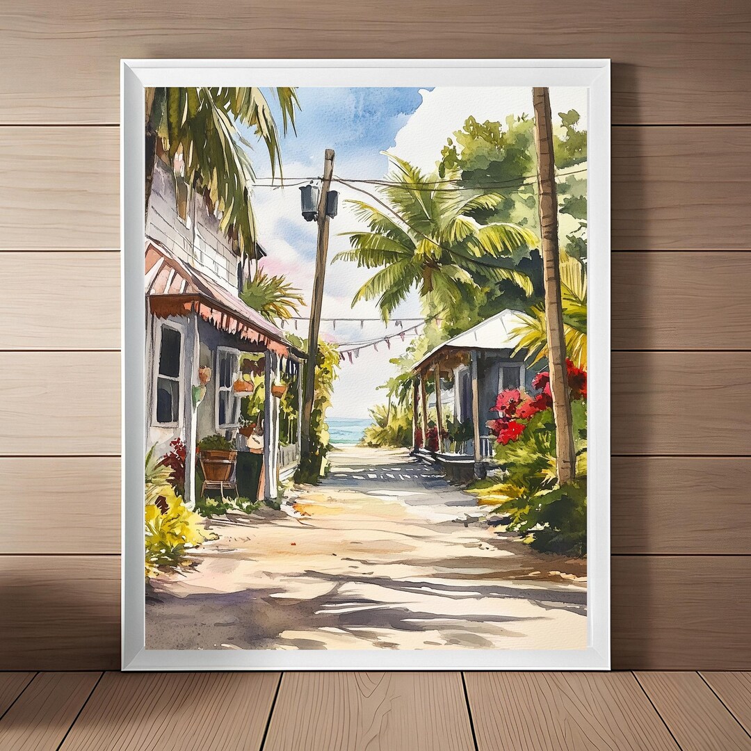 Key Largo Watercolor Art Print: Florida Keys Streetscape (digital ...