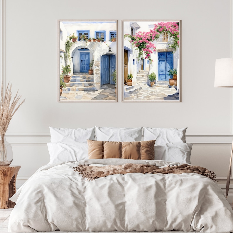 Greek Blue Doors Gallery Set of 2 Greece Wall Art Gallery Prints Travel ...