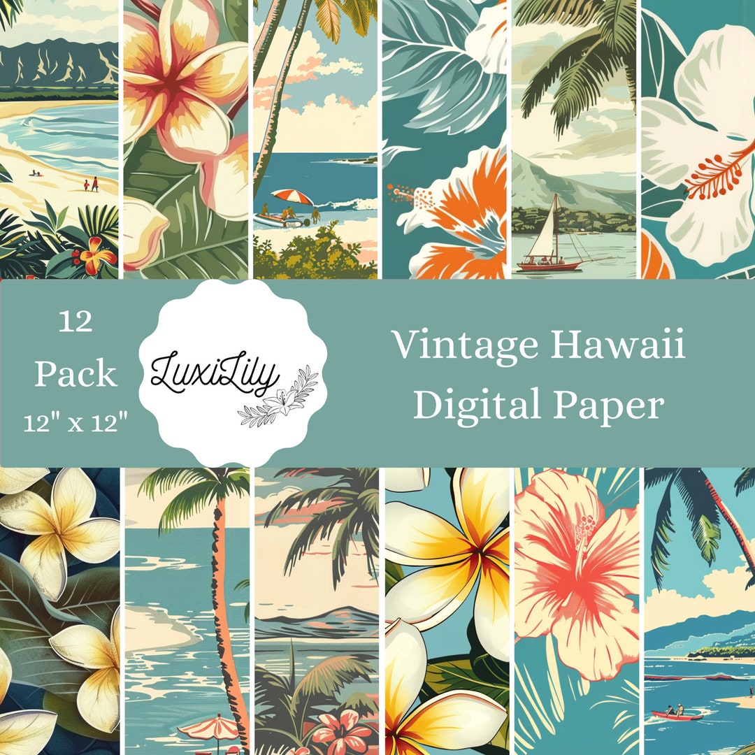 Vintage Hawaii Digital Papers, Retro Tropical Paper Pack, Scrapbooking ...