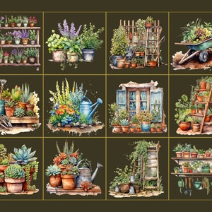 Watercolor Garden Clipart Bundle, Spring PNG, Gardening, Potted Plants ...