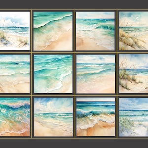 Beach Digital Paper Aqua Watercolor Seascapes Summer Background Instant ...