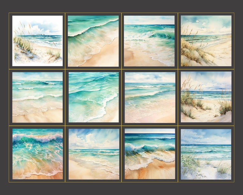 Beach Digital Paper Aqua Watercolor Seascapes Summer Background Instant ...