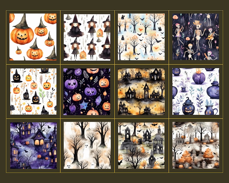 Watercolor Spooky Halloween Digital Paper, Fall Seamless Tiles Digital ...