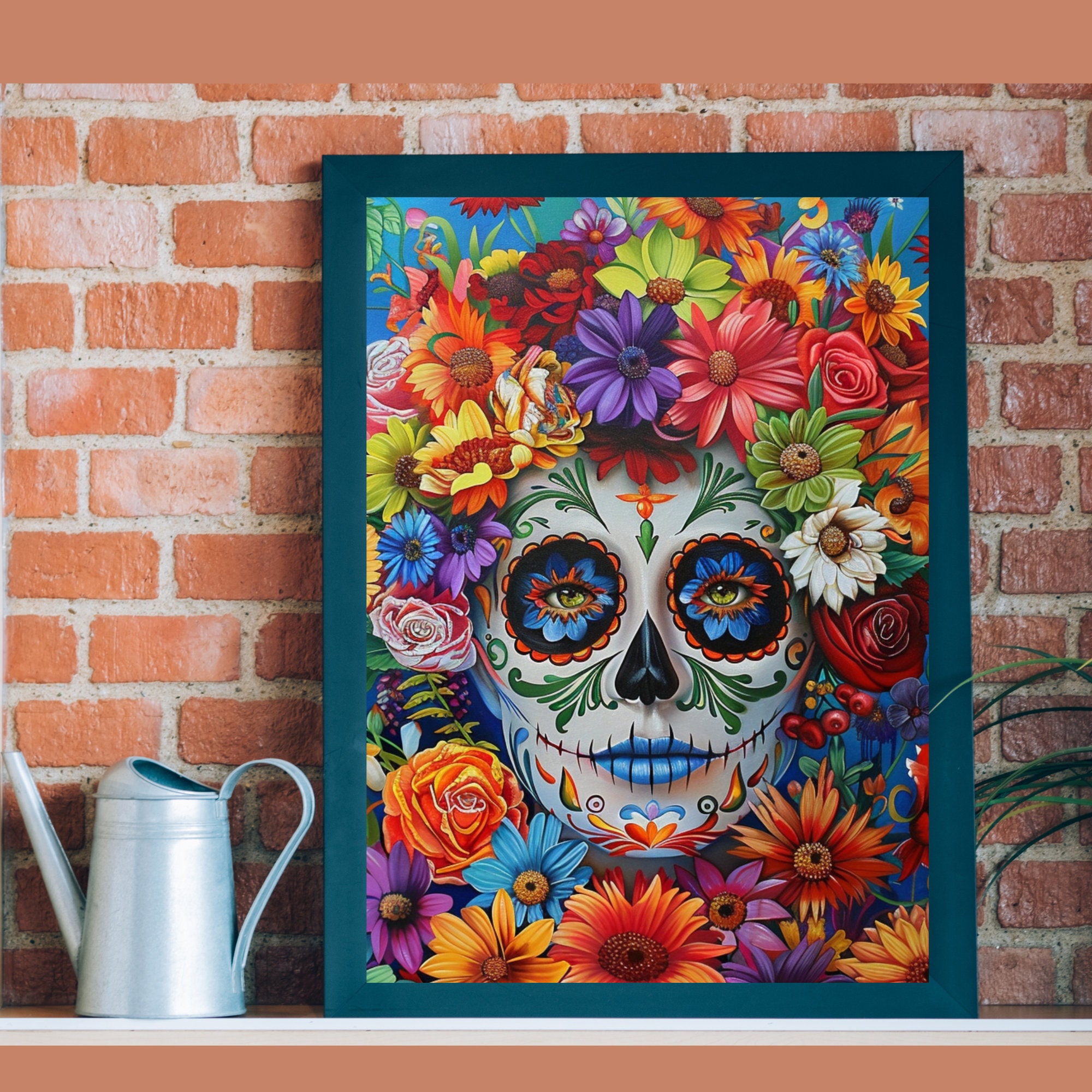 Mexican Catrina Art, Mexico Folk Art, Colorful Floral Wall Art Print ...