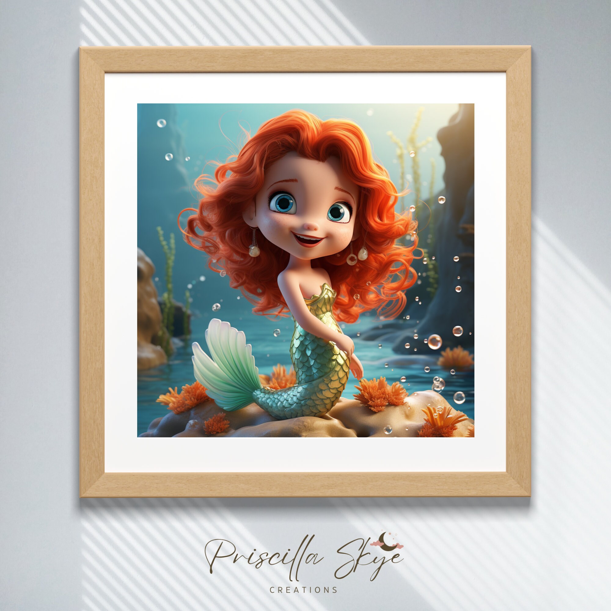 Printable Nursery Art | 3D Cartoon Art | Digital Mermaid Art | Digital ...