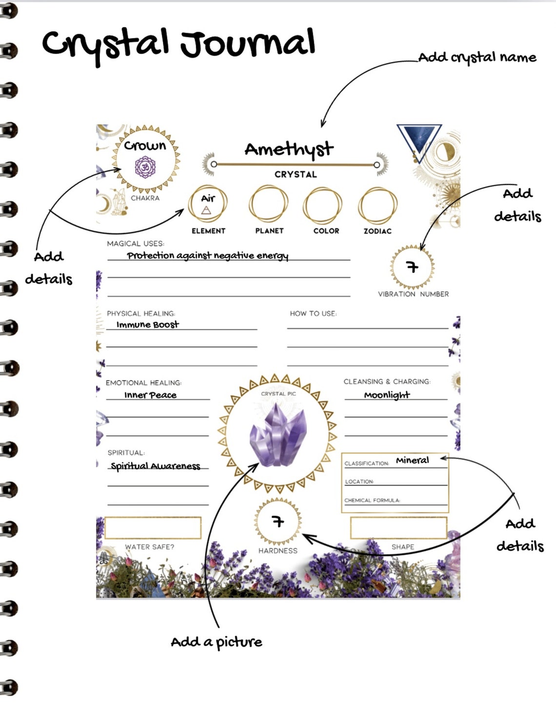 Crystal Journal I Printable L Grimoire Sheet L Crystal Journal L Book ...