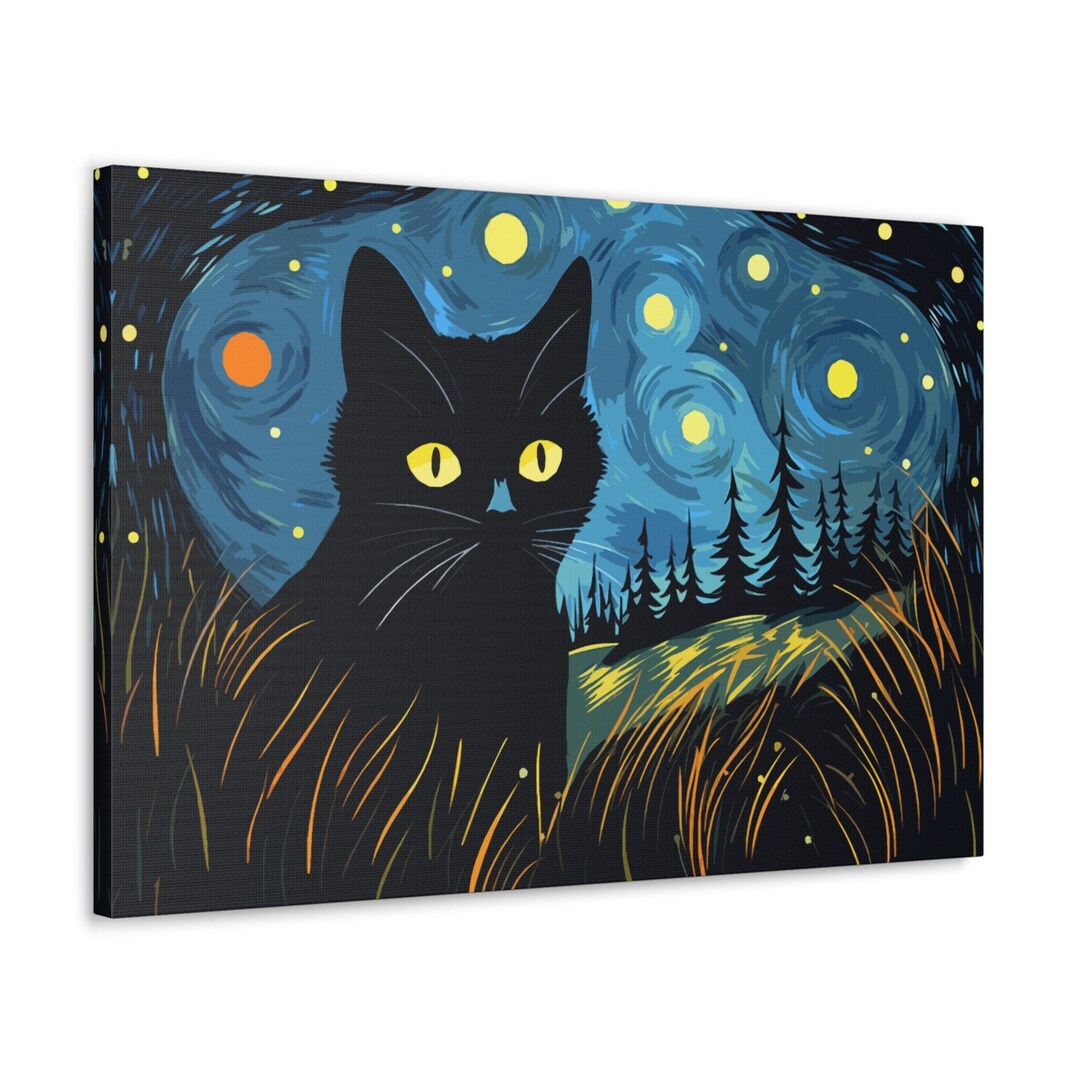 Starry Night Black Cat Print #3 | Gift for Cat Lovers | Home Decor ...