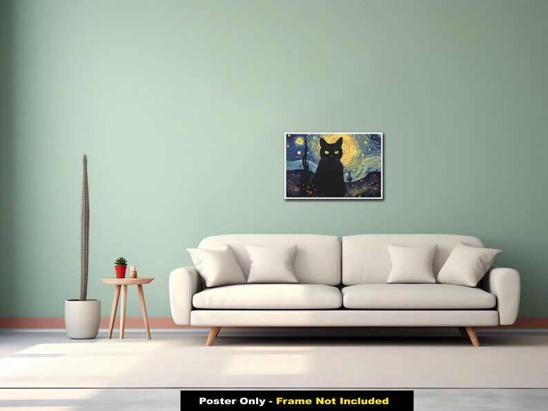 Starry Night Black Cat Canvas Print, Cat Canvas Print, Gift for Cat ...