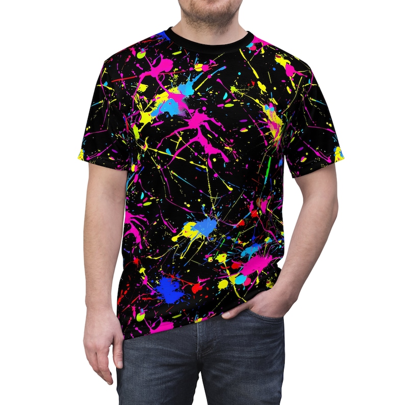Neon-abstract Tee 2, Paint-splatter Tee, Limited Edition, Party Shirt ...