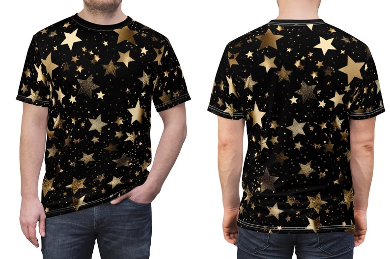 Gold Star T-shirt, Gold Stars Tee, Star Pattern Tee, Black and Gold ...